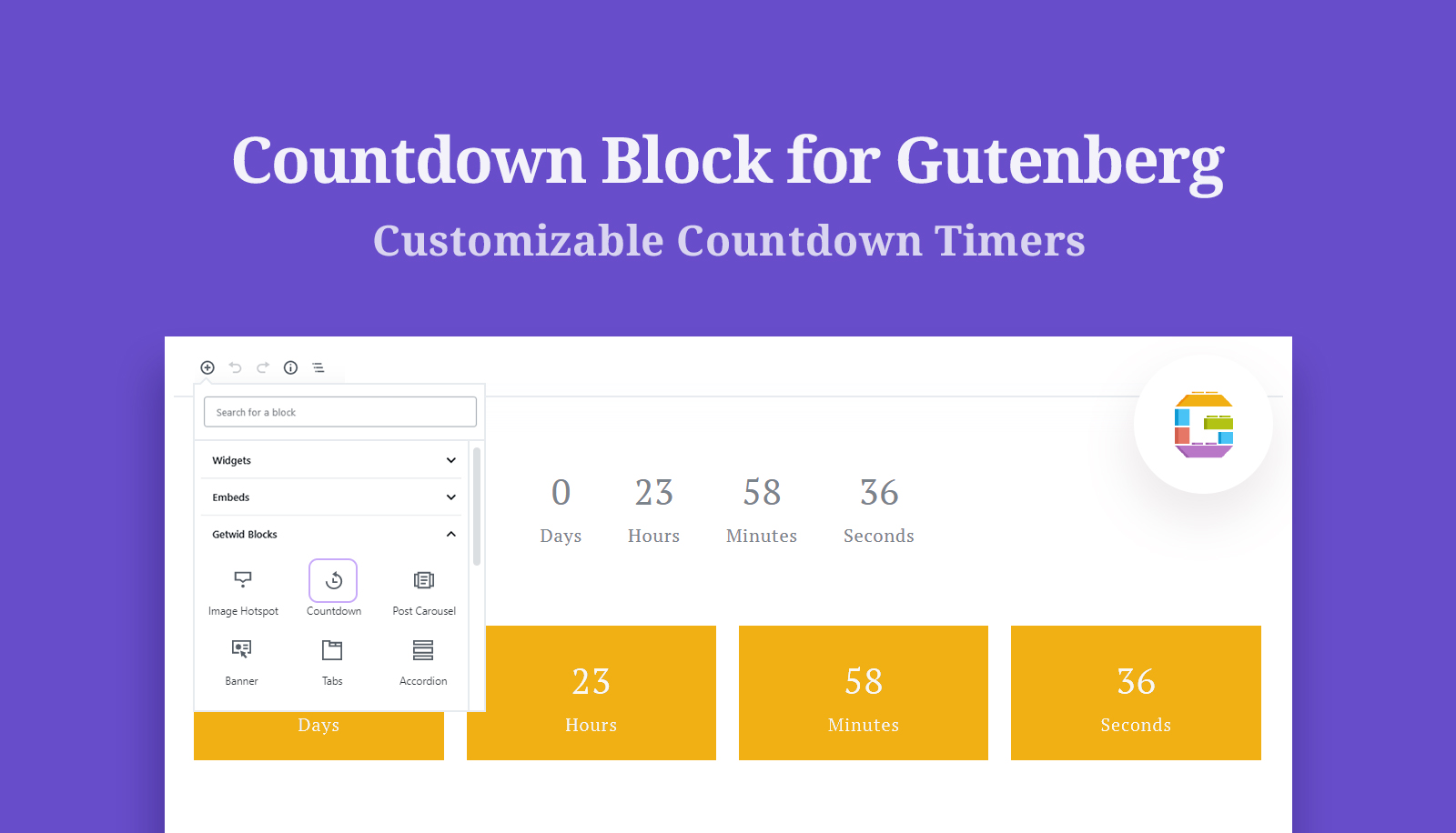 Getwid Blocks: Countdown Gutenberg Block - MotoPress
