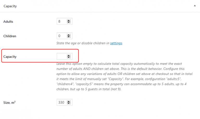 Accommodation Capacity in WP Hotel Booking - MotoPress