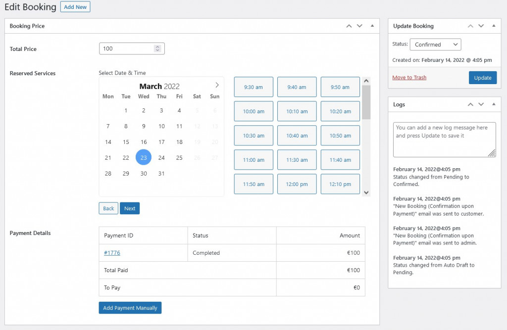 Add New Appointment Bookings or Edit - MotoPress