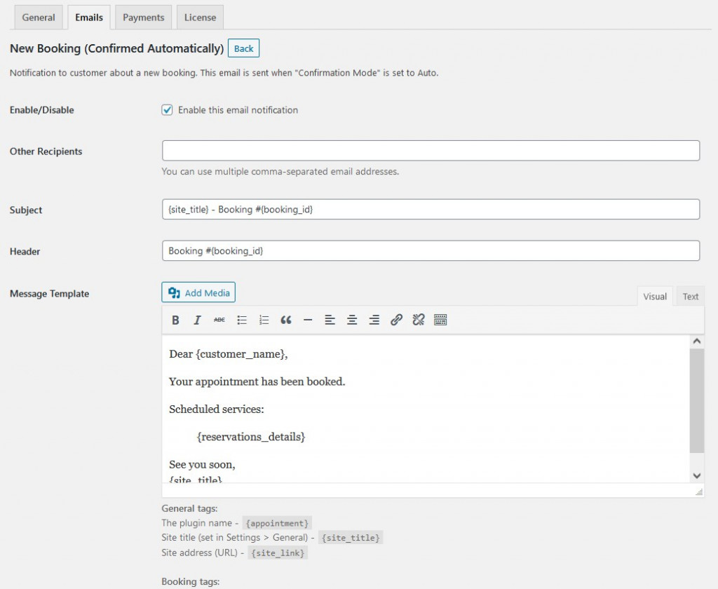 Customer emails - Settings & Options - MotoPress