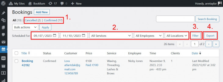 Manage bookings - Bookings - MotoPress