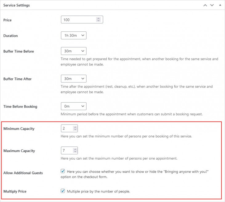 Customize Service Capacity & More since 1.3.1 - MotoPress