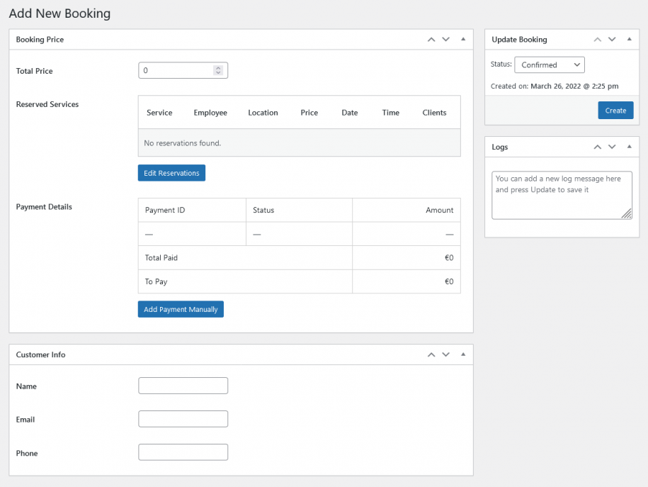 Add New Appointment Bookings or Edit - MotoPress