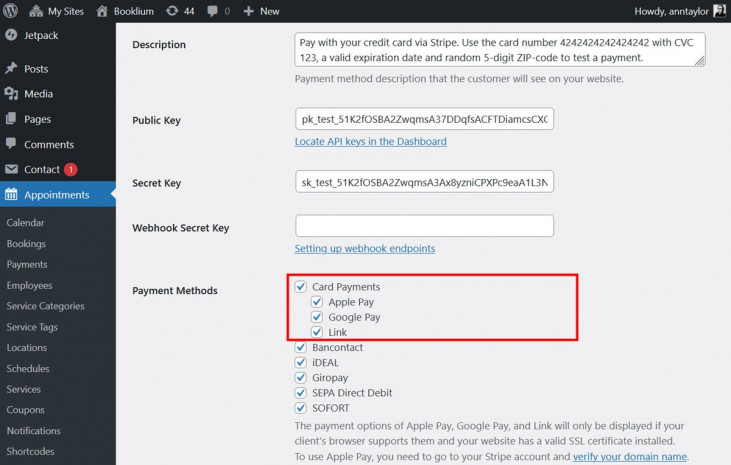 Activate Apple Pay, Google Pay & Link since Appointment Booking 1.16.0 ...