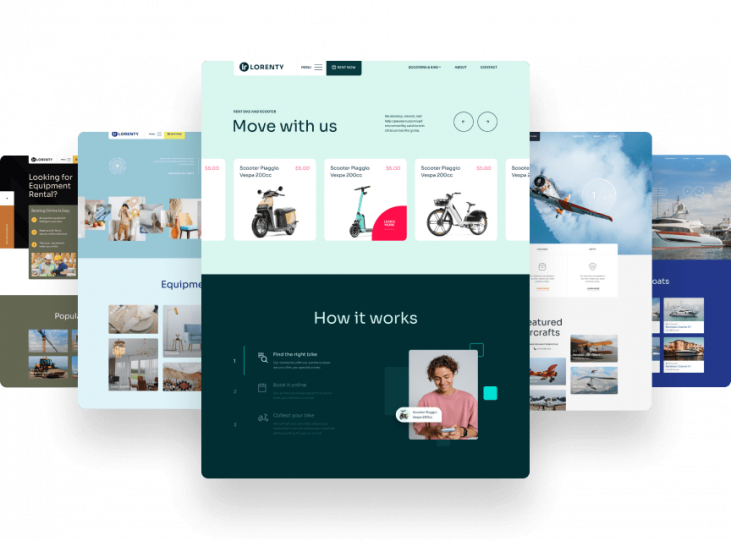 Equipment Rental WordPress Theme for Bikes, Boats & Inventory - Lorenty ...