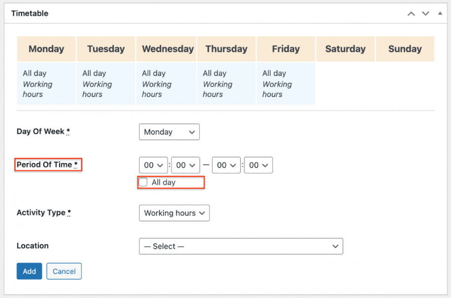 Create the employee schedule - Employees - MotoPress