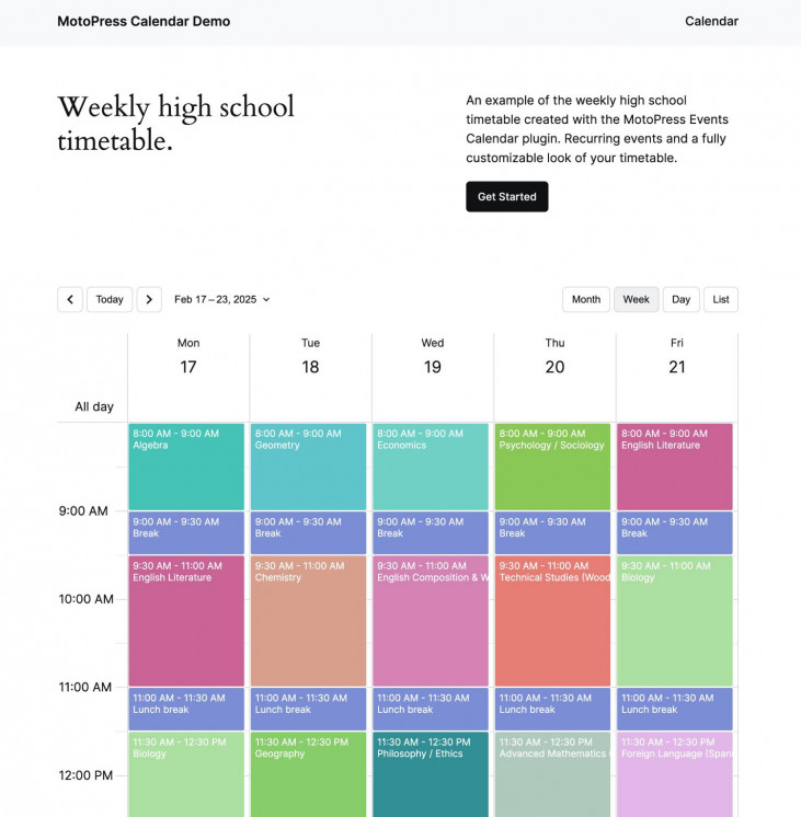 Creating Timetable with WordPress Weekly Schedule Plugin - MotoPress