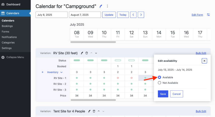 Availability (Hourly, Daily, Changeover) - Booking Calendar - MotoPress